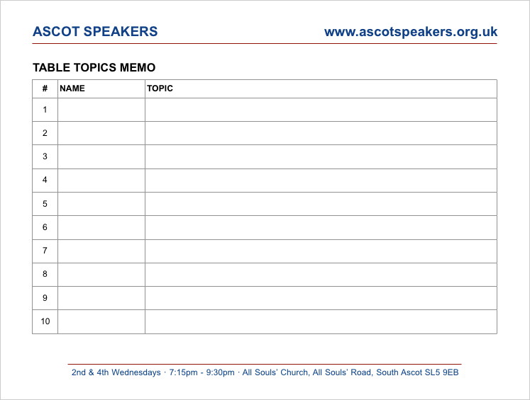 Guide: Table Topics Master – Ascot & Bracknell Speakers